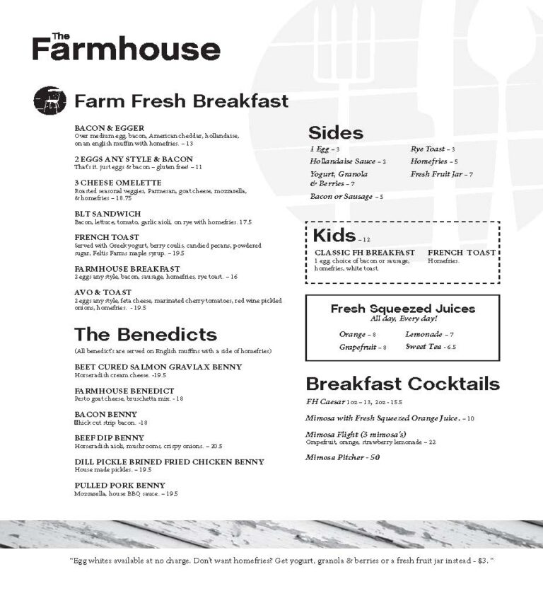 Menu | The Farmhouse Restaurant